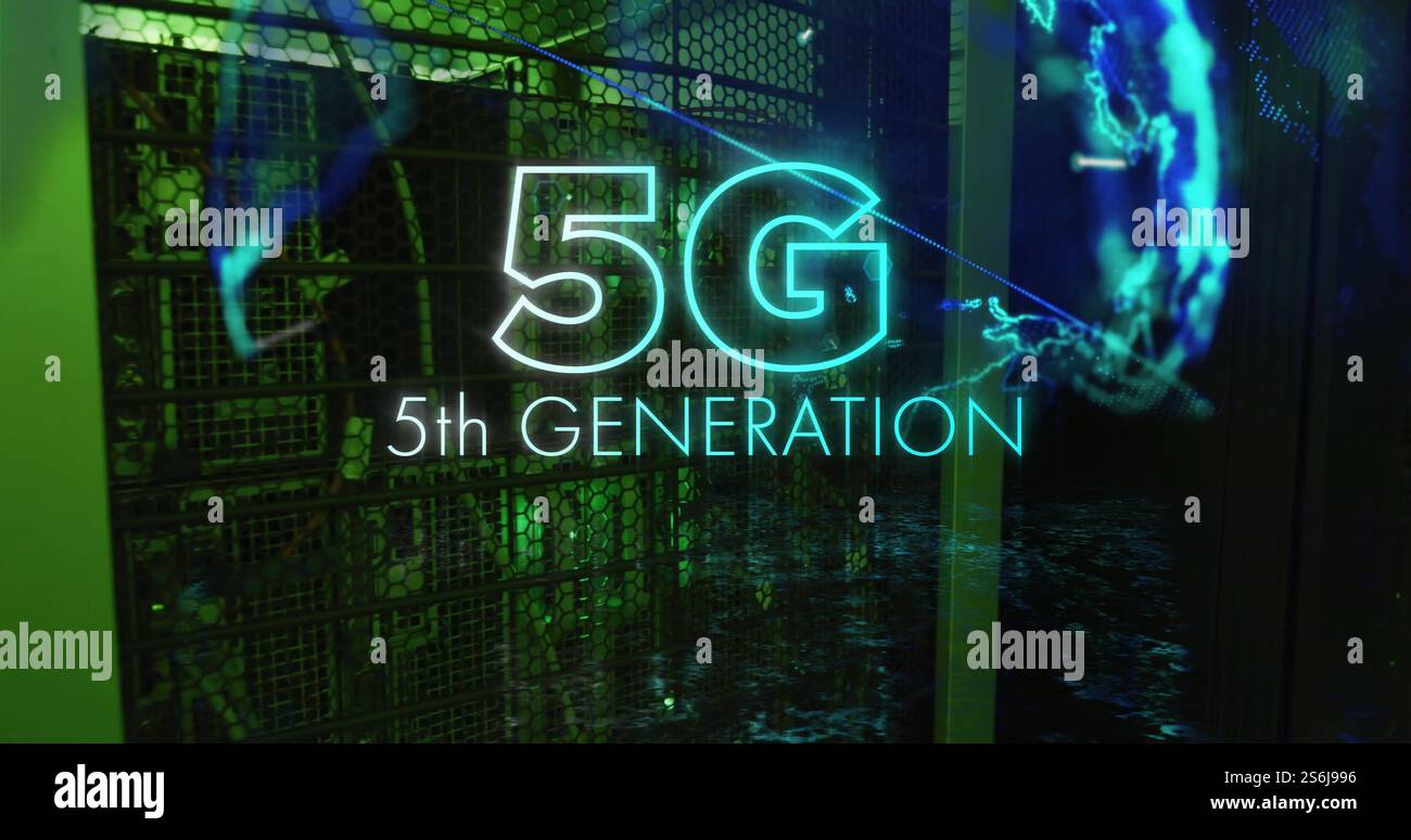 Image of 5g 5th generation and digital data processing with globe over ...