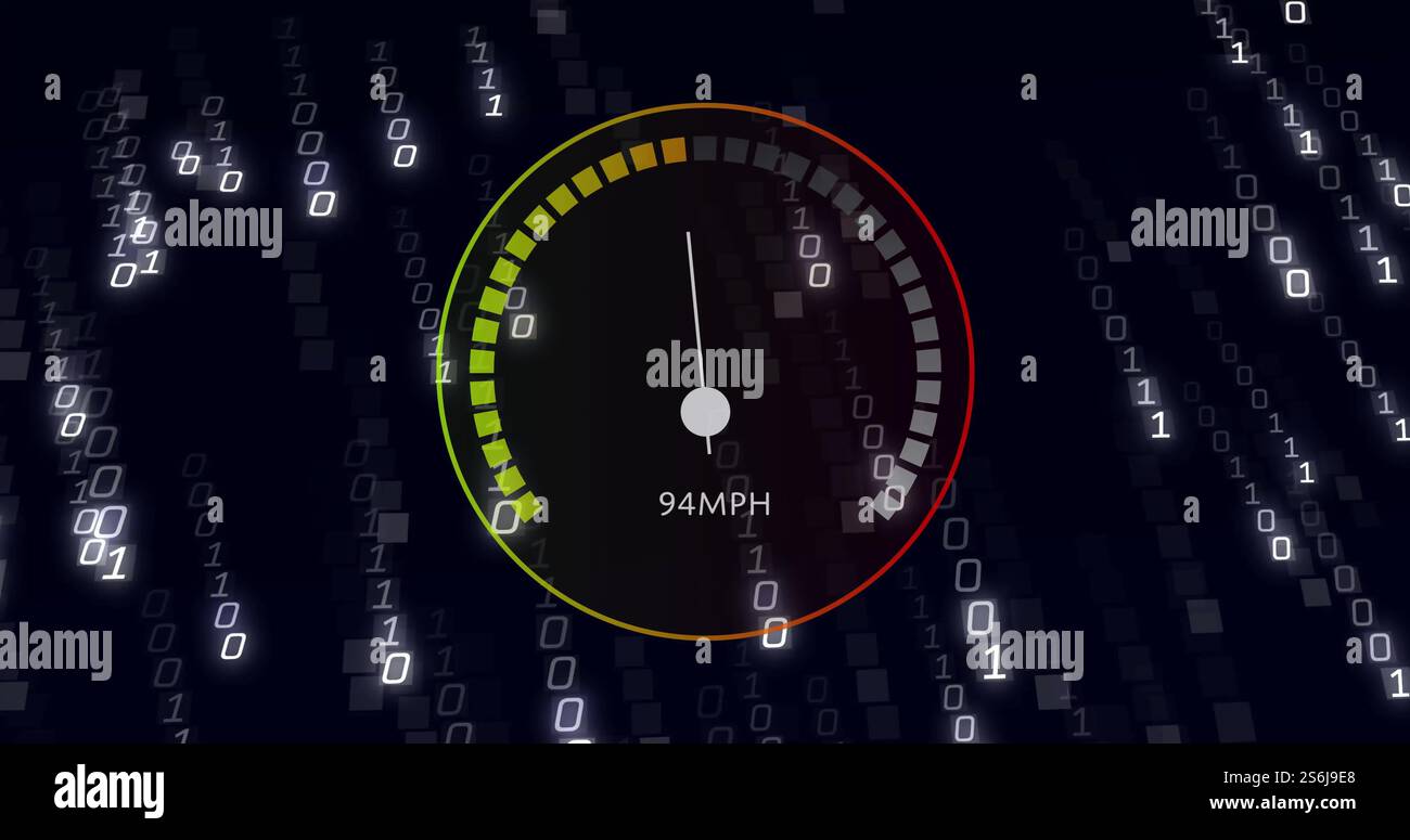 Image of speedometer over data processing on black background Stock Photo - Alamy