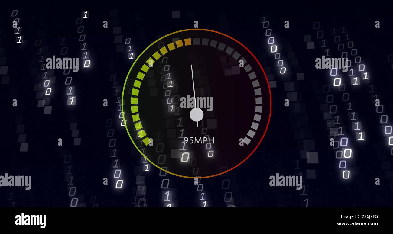 Image of speedometer over data processing on black background Stock Photo - Alamy