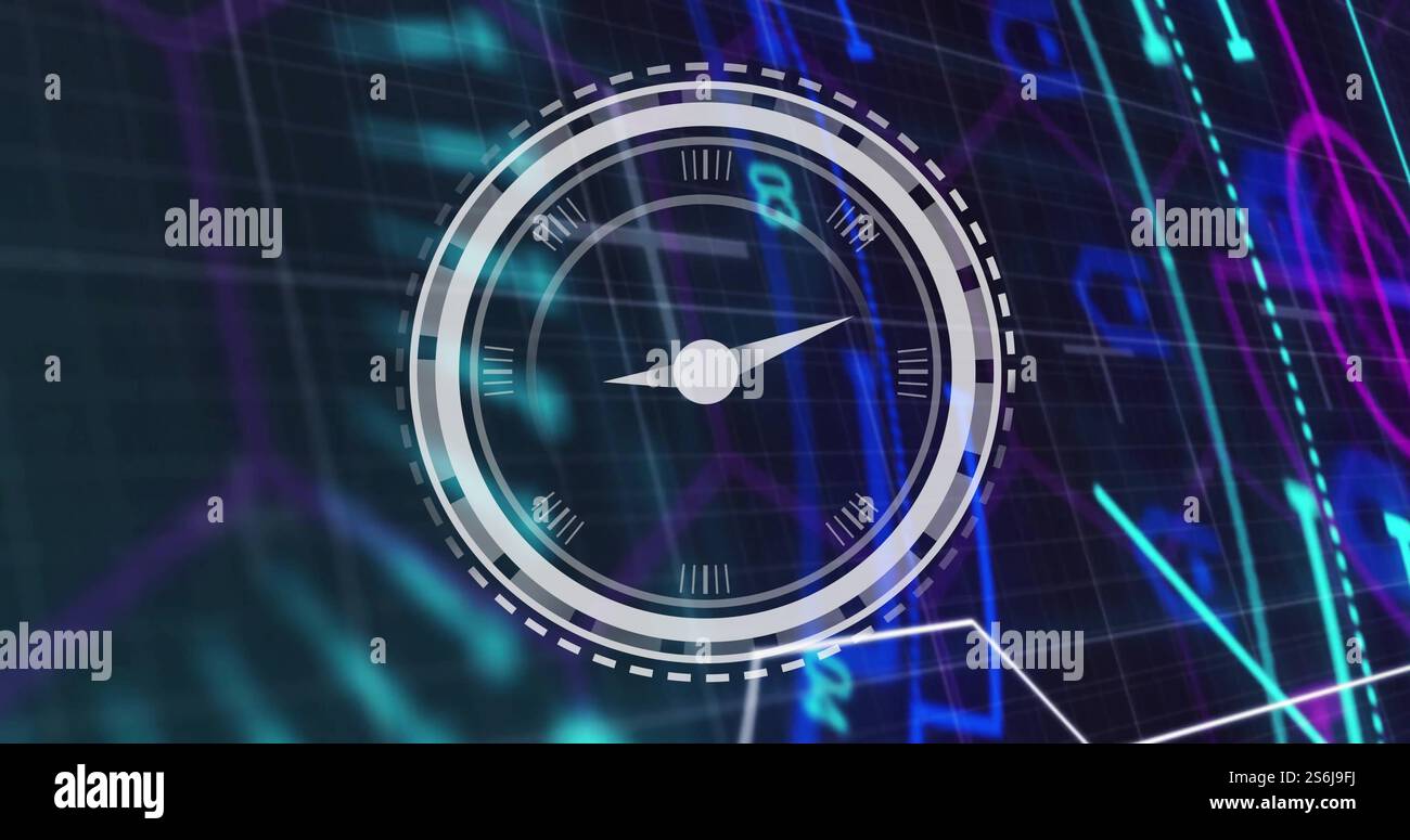 Image of moving clock over scope scanning on black background Stock ...