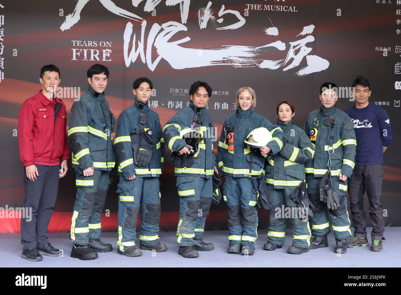 TAIPEI, CHINA - JANUARY 17, 2025 - Actors Sam Ta-cheng Yang, Fun Yo-Sing, Yokuy Utaw, and Jay ...