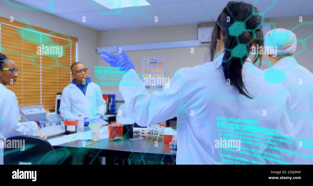 Image of scientific data processing over diverse scientists in ...