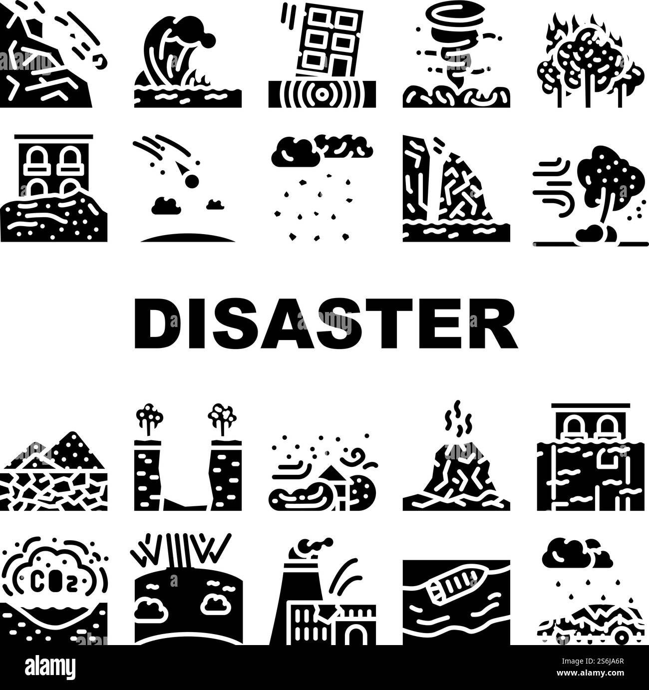 Disaster Destruction Collection Icons Set Vector. Freezing Rain And ...