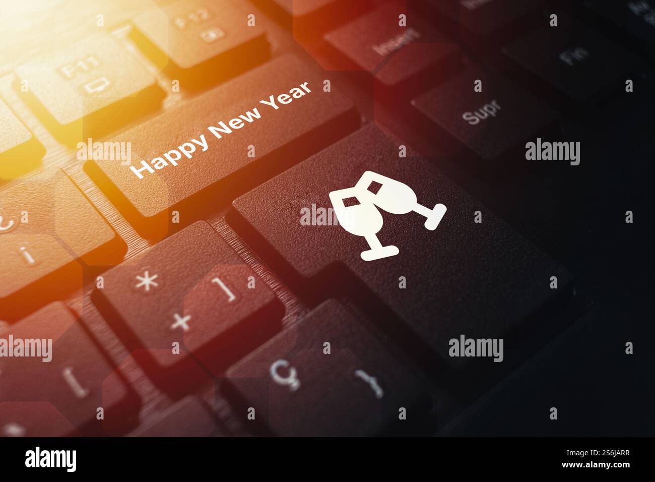 PC keyboard with Happy New Year message on button. Planning business ...