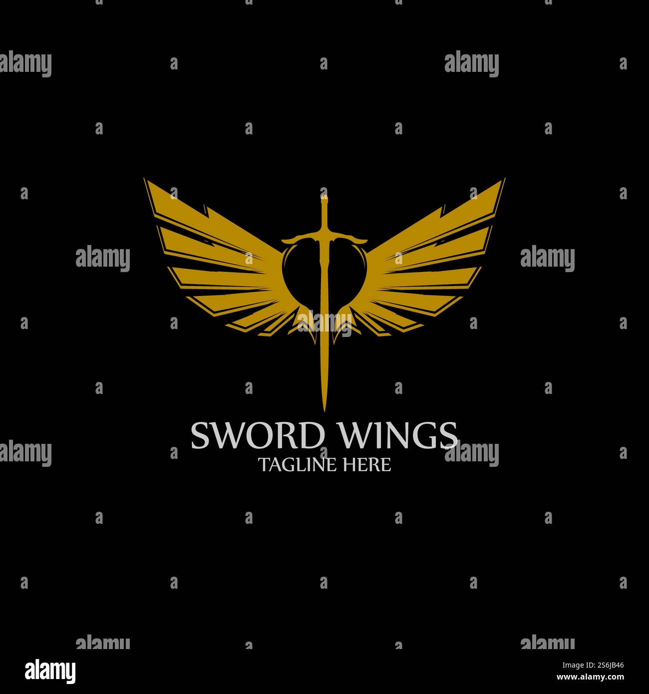 Sword with Wings. Golden Sword Symbol on Black Background Stock Vector ...