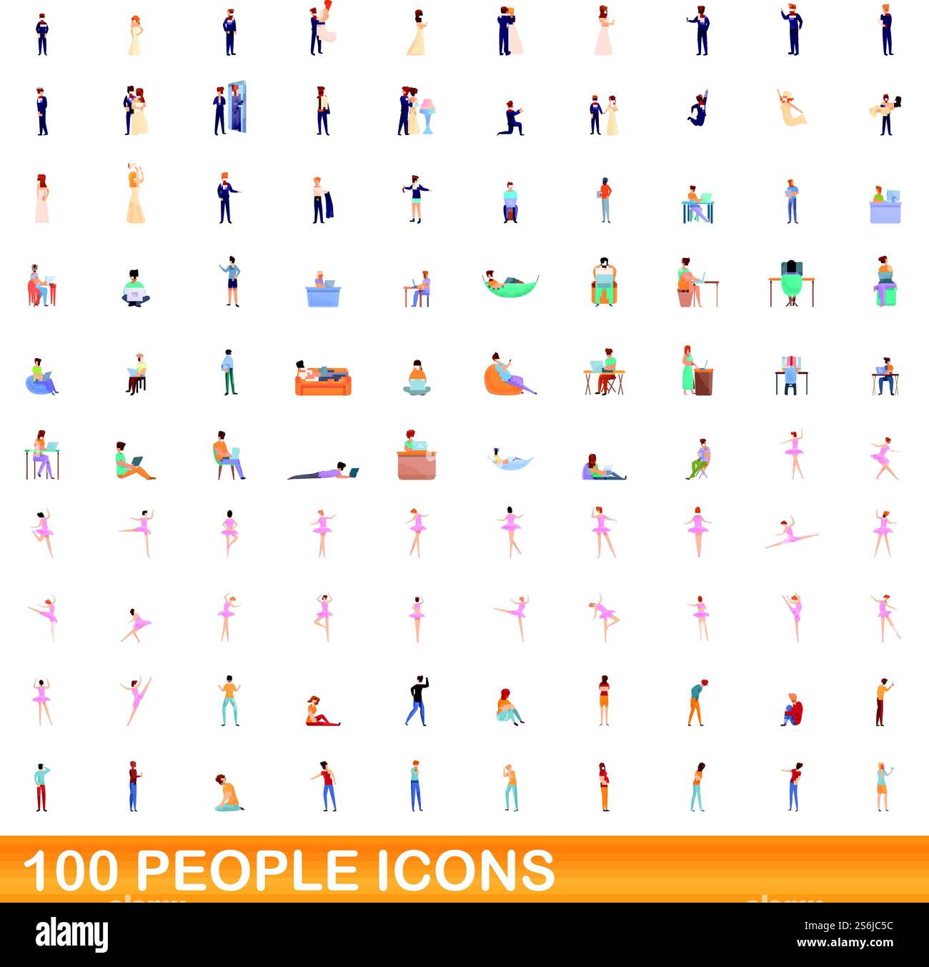 100 people icons set. Cartoon illustration of 100 people icons vector ...
