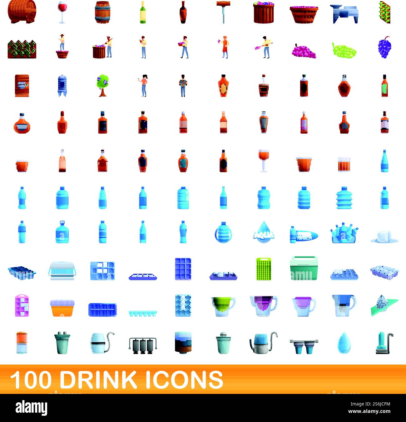 100 drink icons set. Cartoon illustration of 100 drink icons vector set ...