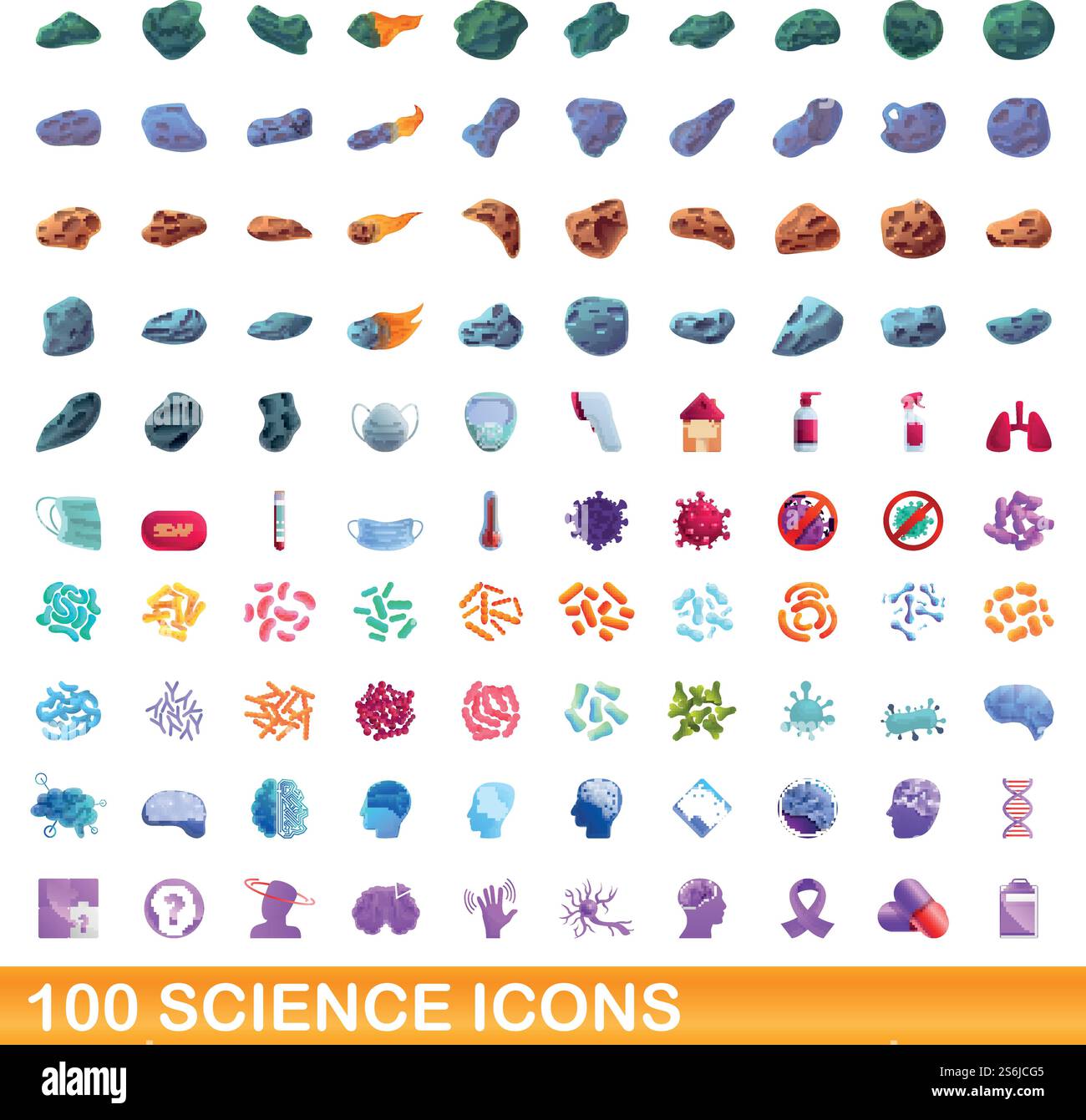 100 science icons set. Cartoon illustration of 100 science icons vector ...