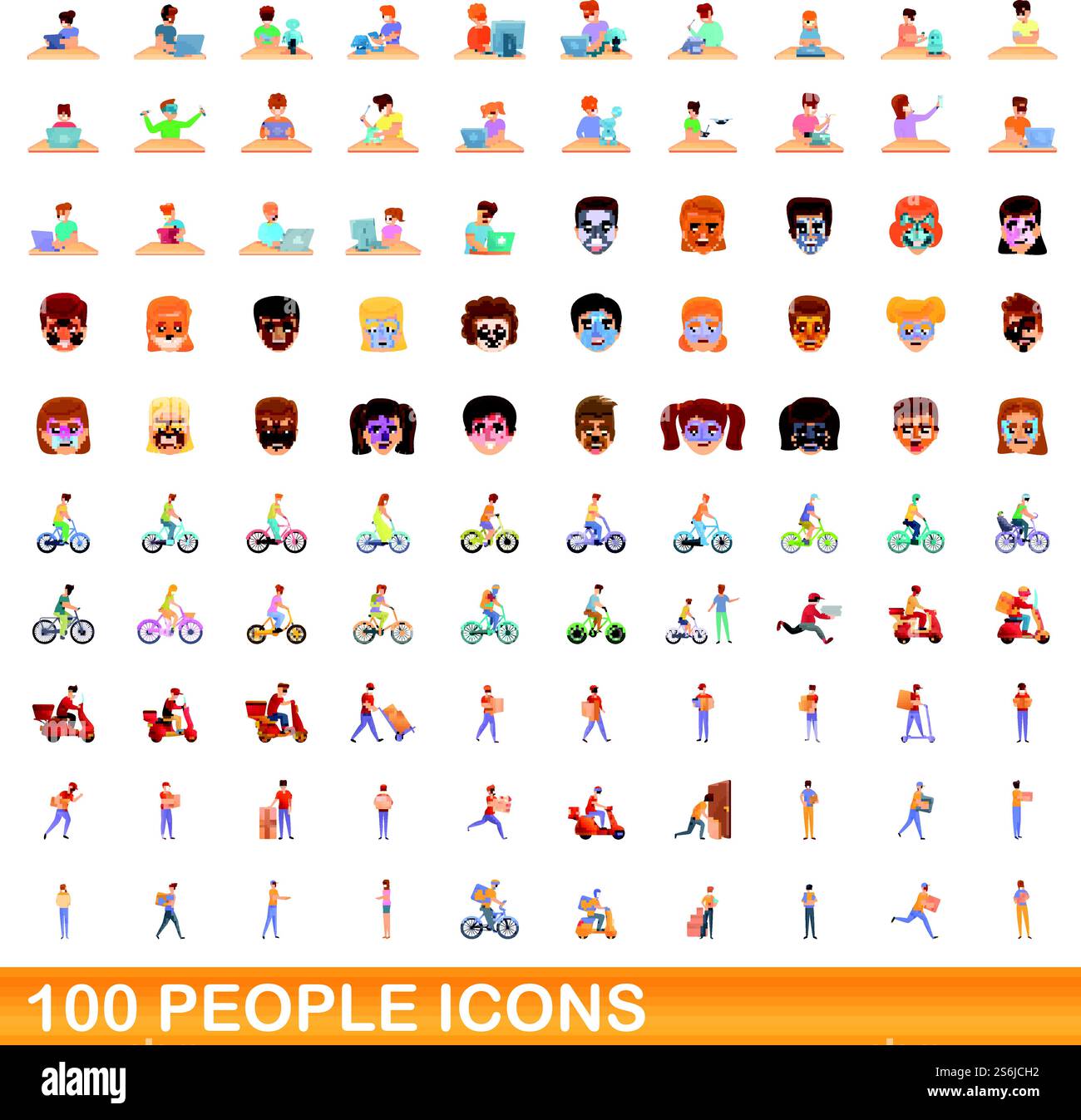 100 people icons set. Cartoon illustration of 100 people icons vector ...