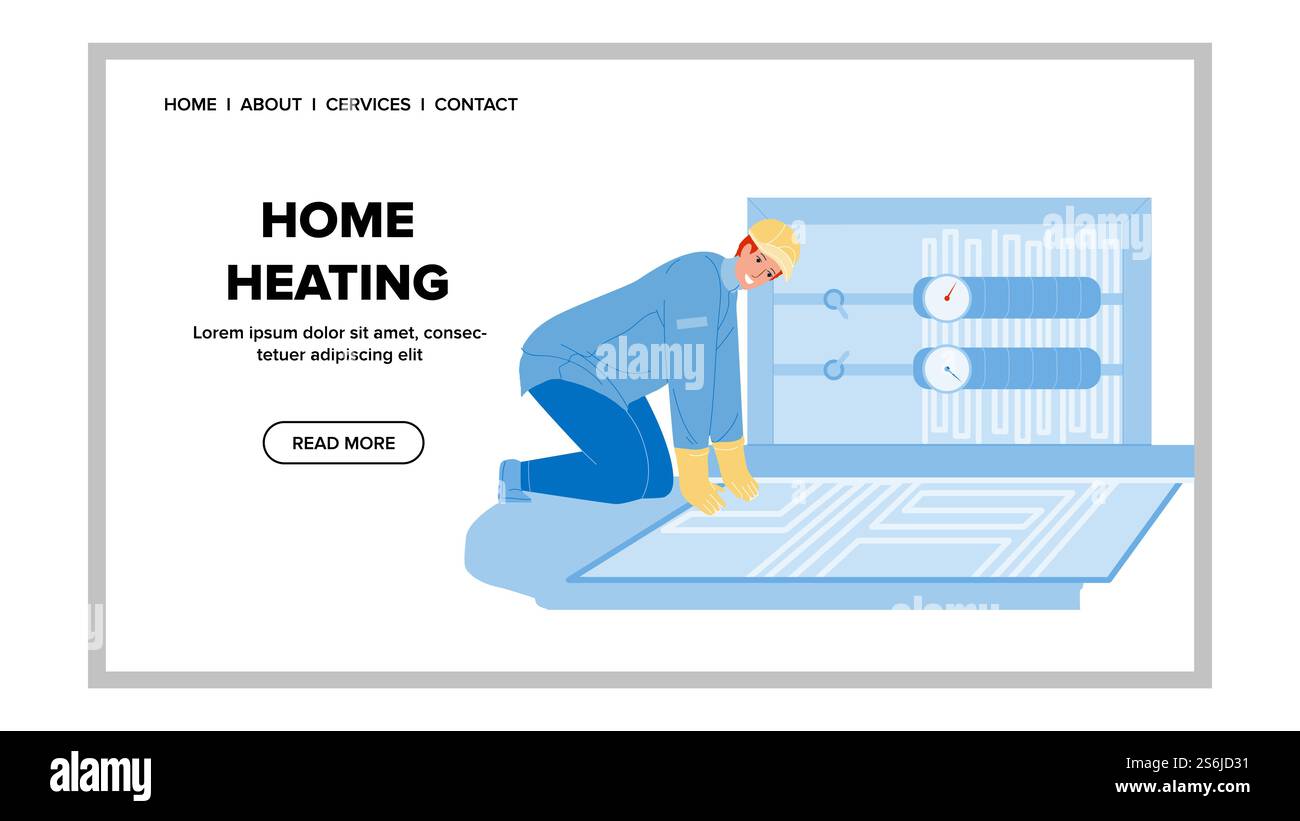 Home Heating System Installing Craftsman Vector. Floor Home Heating ...