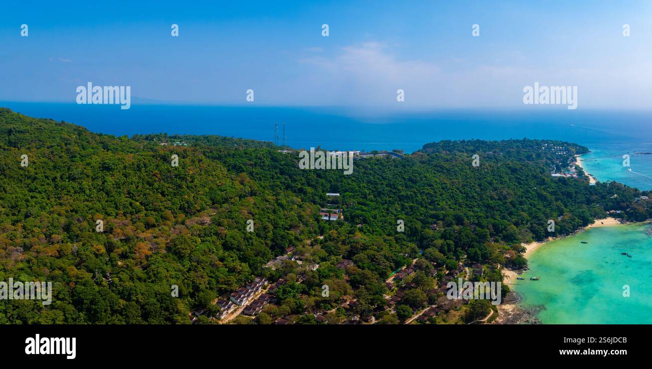 Aerial View of Lush Green Island and Turquoise Waters in Phi Phi ...