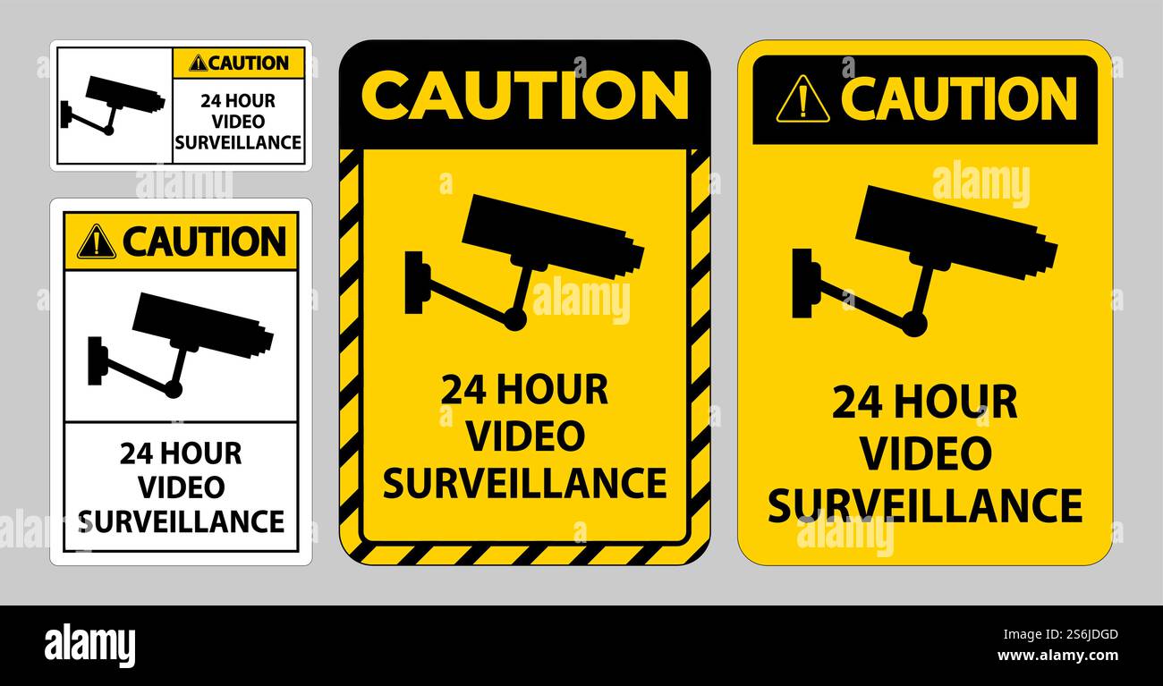 Caution Sign CCTV 24 Hour Video Surveillance Stock Vector Image & Art ...