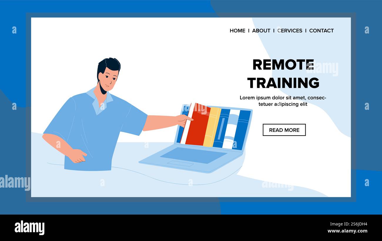 Remote Training Educate Student On Laptop Vector. Remote Training And ...
