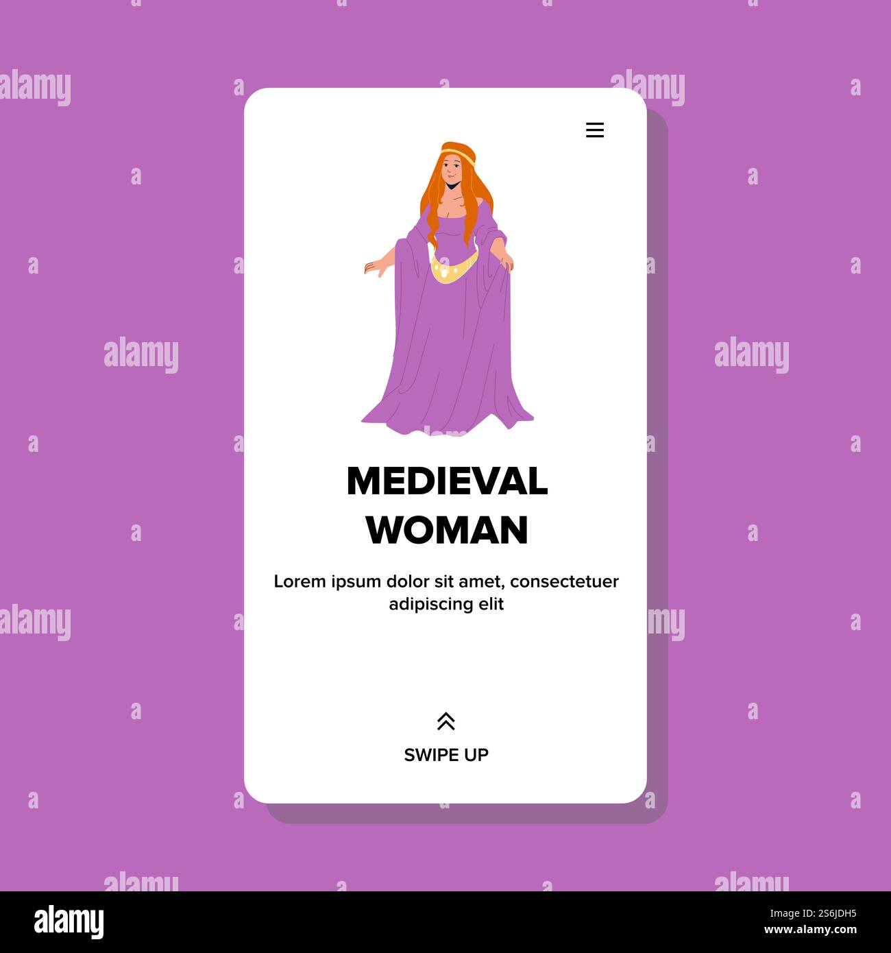 Medieval Woman Wearing Attractive Dress Vector. Medieval Woman In ...