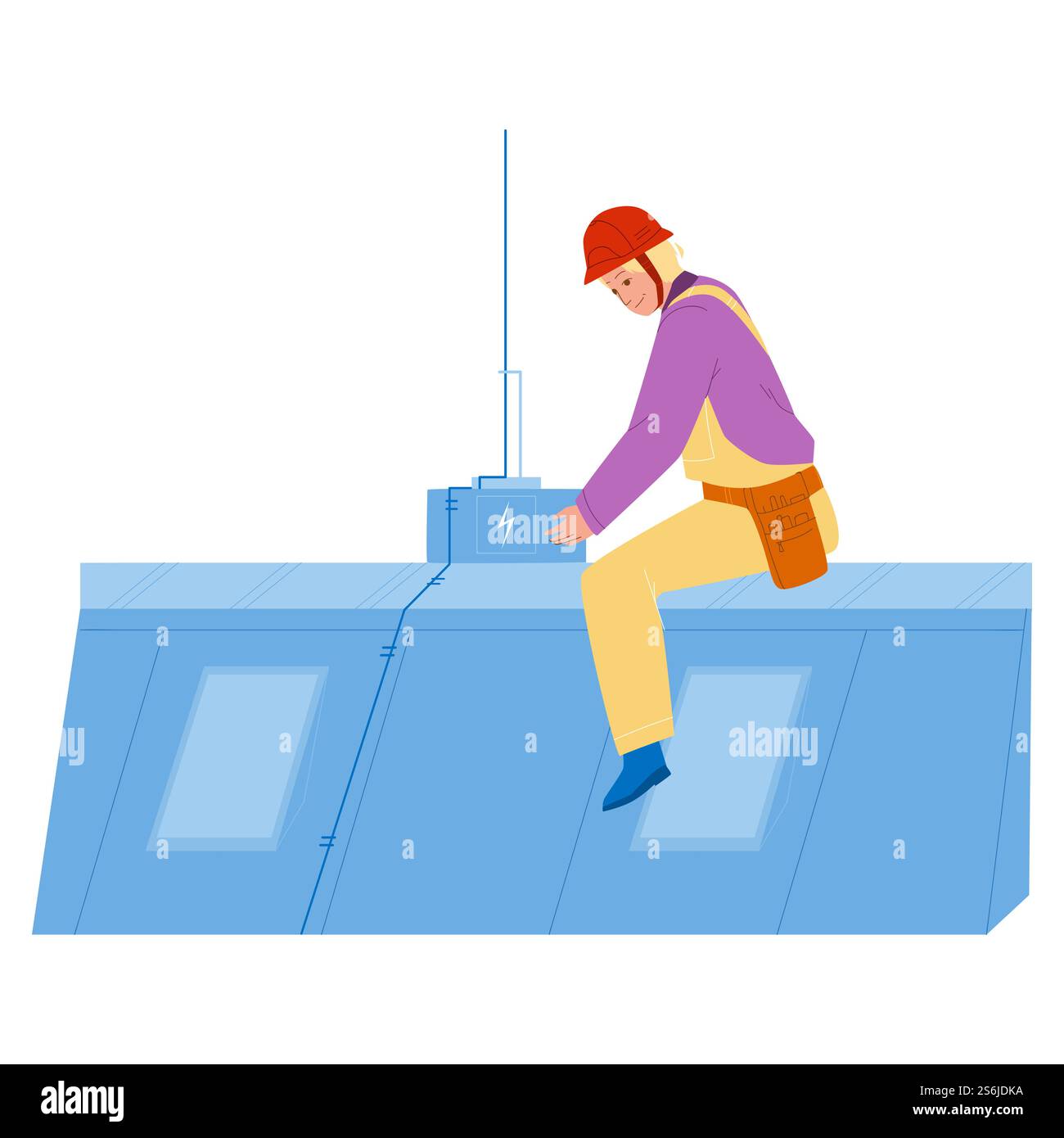 Lightning Protection System Installing Man Vector. Lightning Protection ...