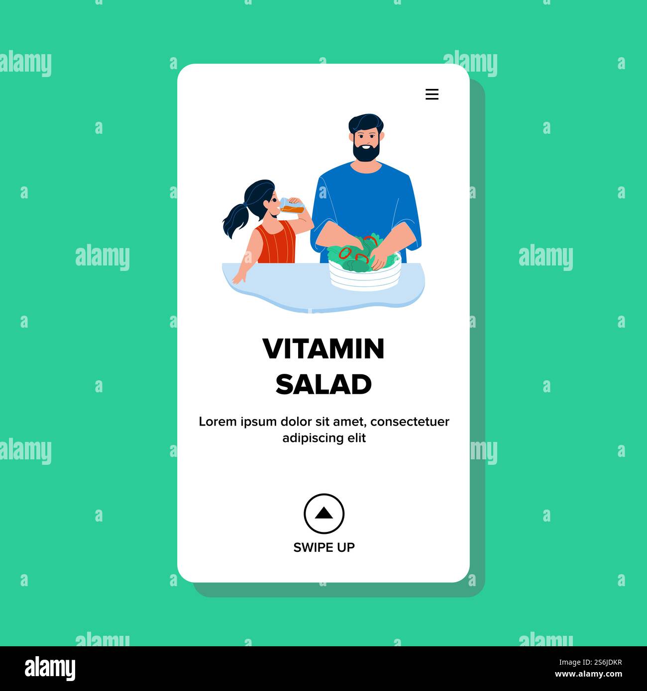 Vitamin Salad Preparing Man On Kitchen Vector. Father Prepare Vitamin ...