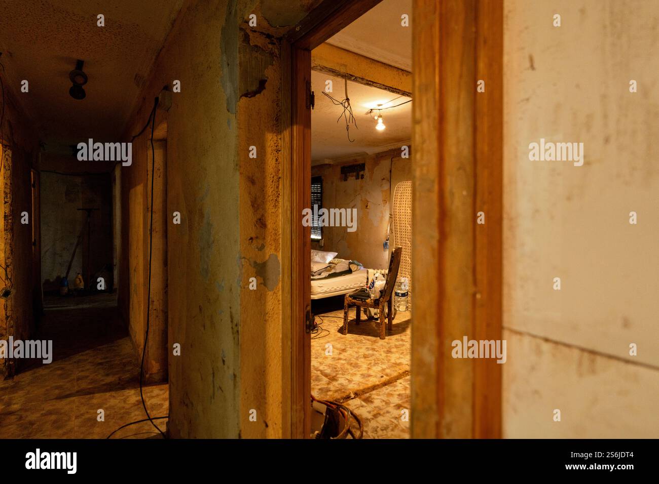 Destroyed and fatiscent house interior due to DANA flooding.The house ...