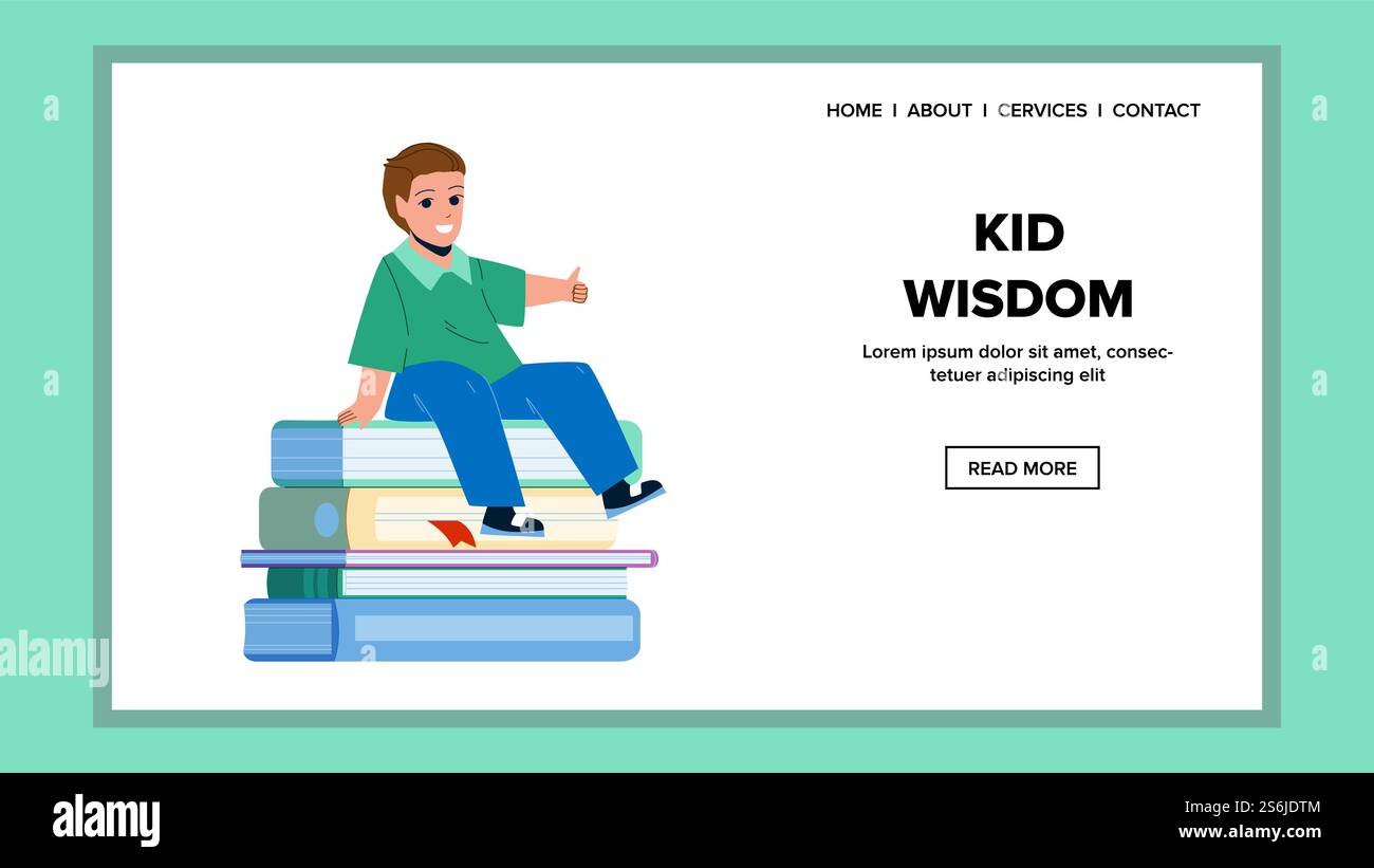 Boy Kid Wisdom And Studying In Library Vector. Preteen Genius Sitting ...