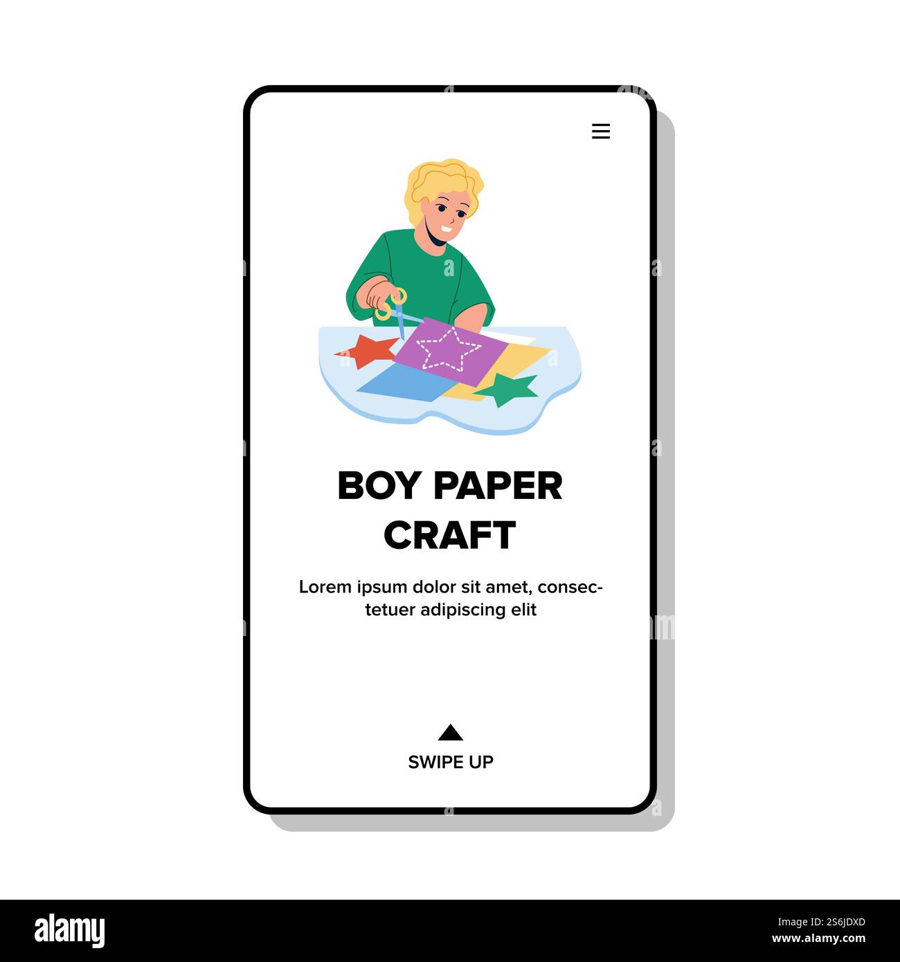 Boy Paper Craft Decoration With Scissors Vector. Little Boy Paper Craft ...