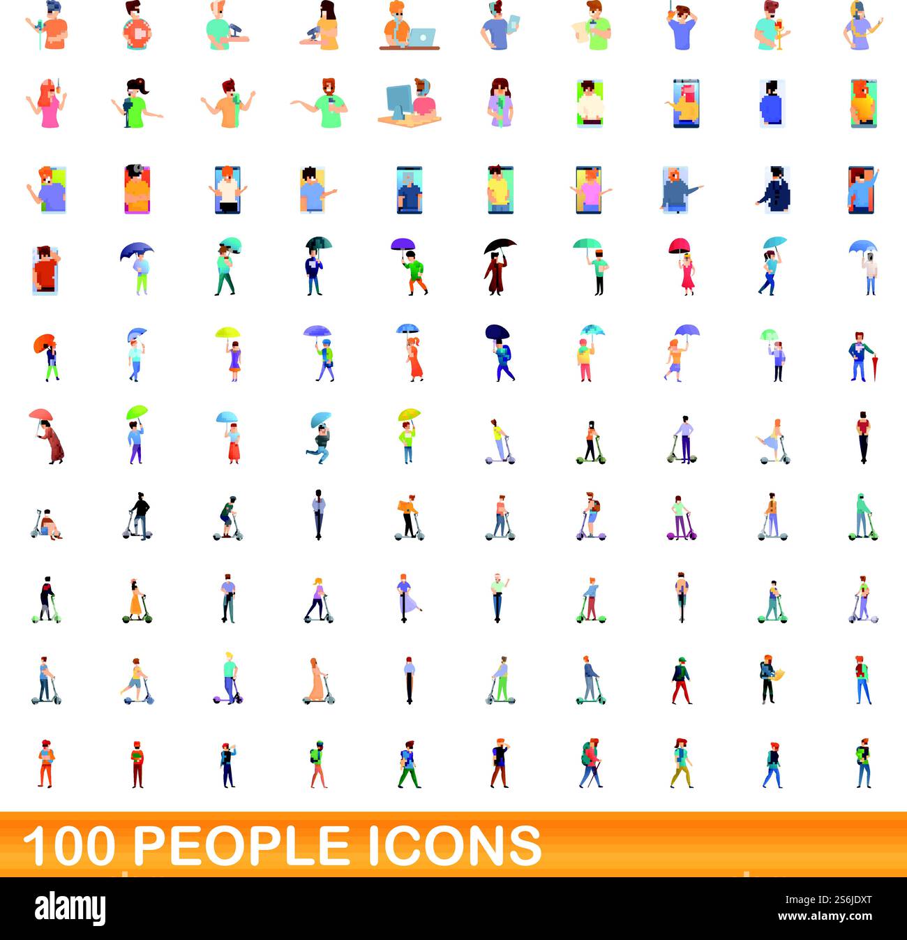 100 people icons set. Cartoon illustration of 100 people icons vector ...