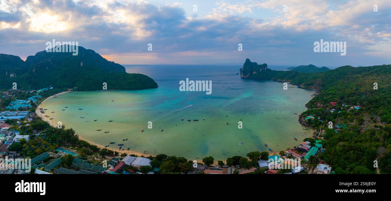 Aerial View of Crescent Bay and Limestone Karst on Phi Phi Island ...