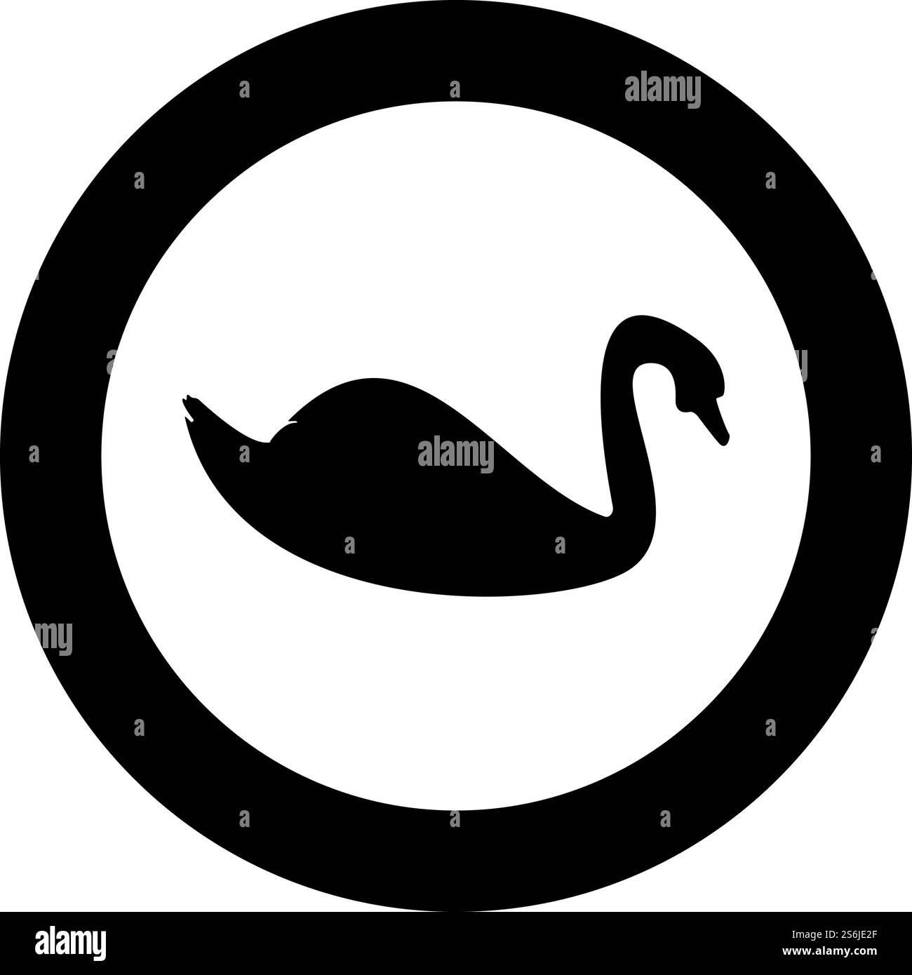 Swan bird Waterbird silhouette in circle round black color vector ...
