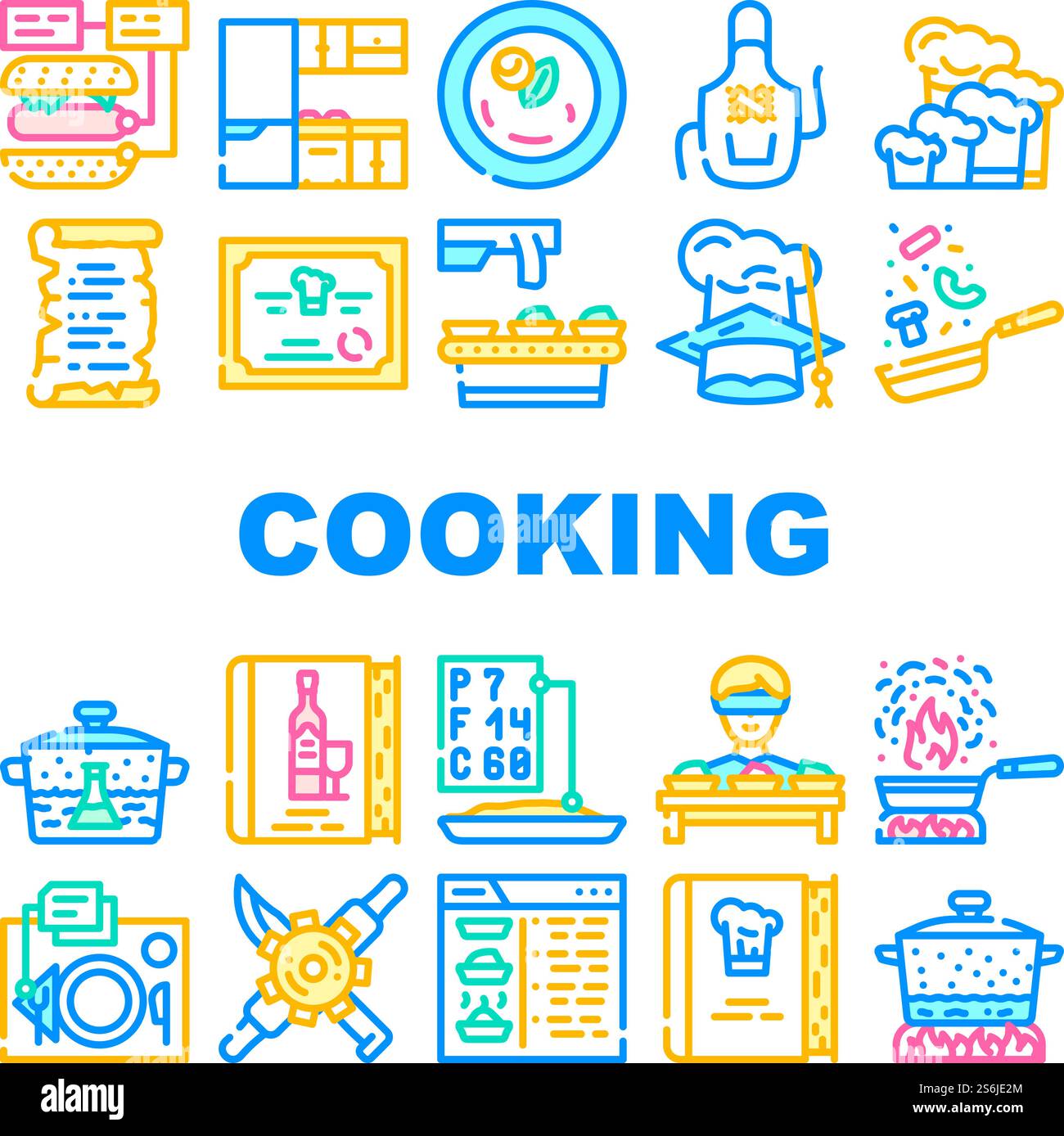 Cooking Courses Lesson Collection Icons Set Vector. Ingredients For ...