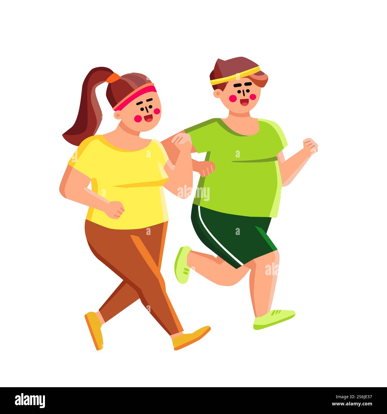 Overweight Man And Woman Jogging Together Vector. Overweight Boy And ...