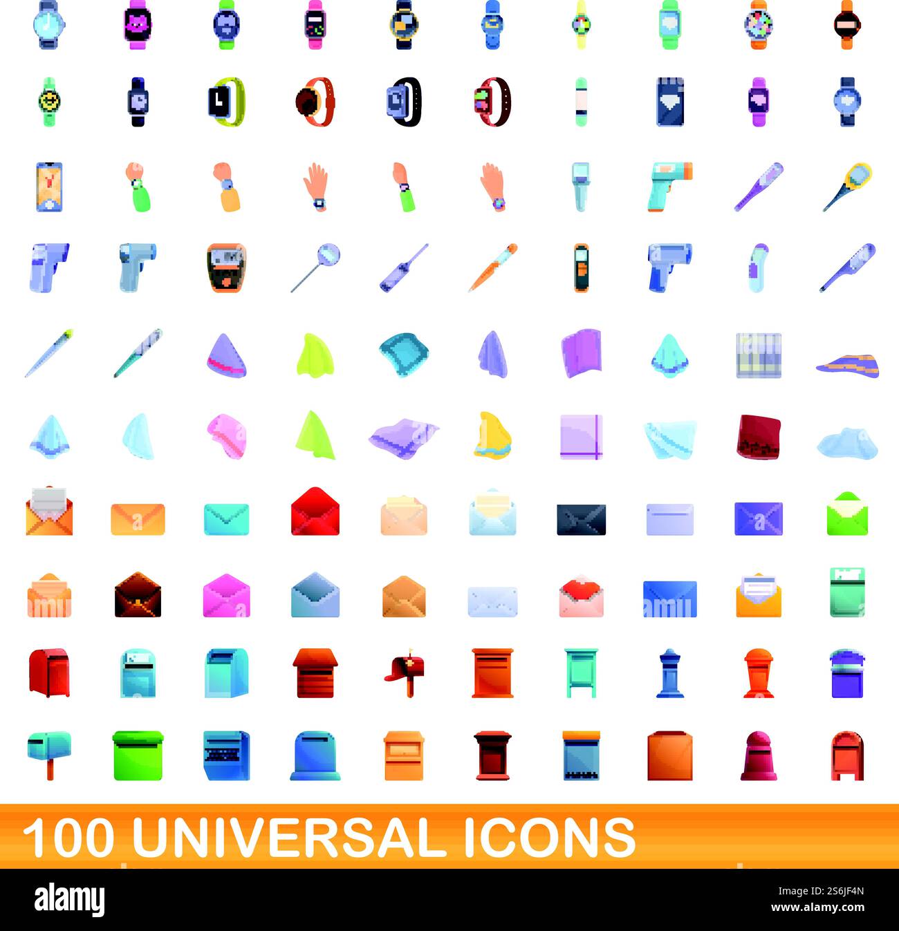 100 universal icons set. Cartoon illustration of 100 universal icons ...
