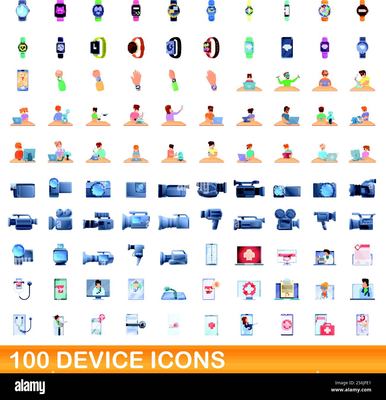 100 device icons set. Cartoon illustration of 100 device icons vector ...