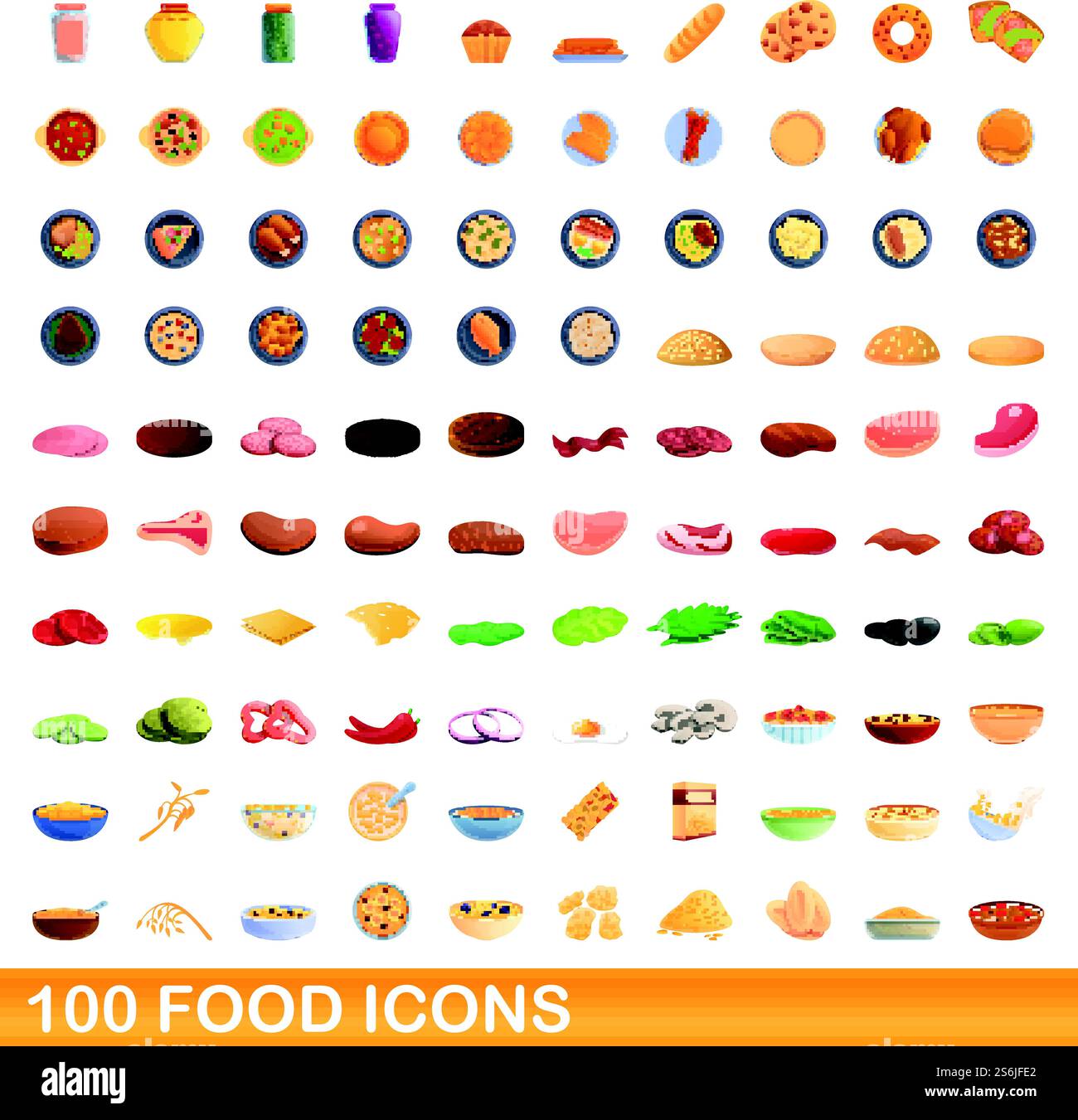 100 food icons set. Cartoon illustration of 100 food icons vector set ...