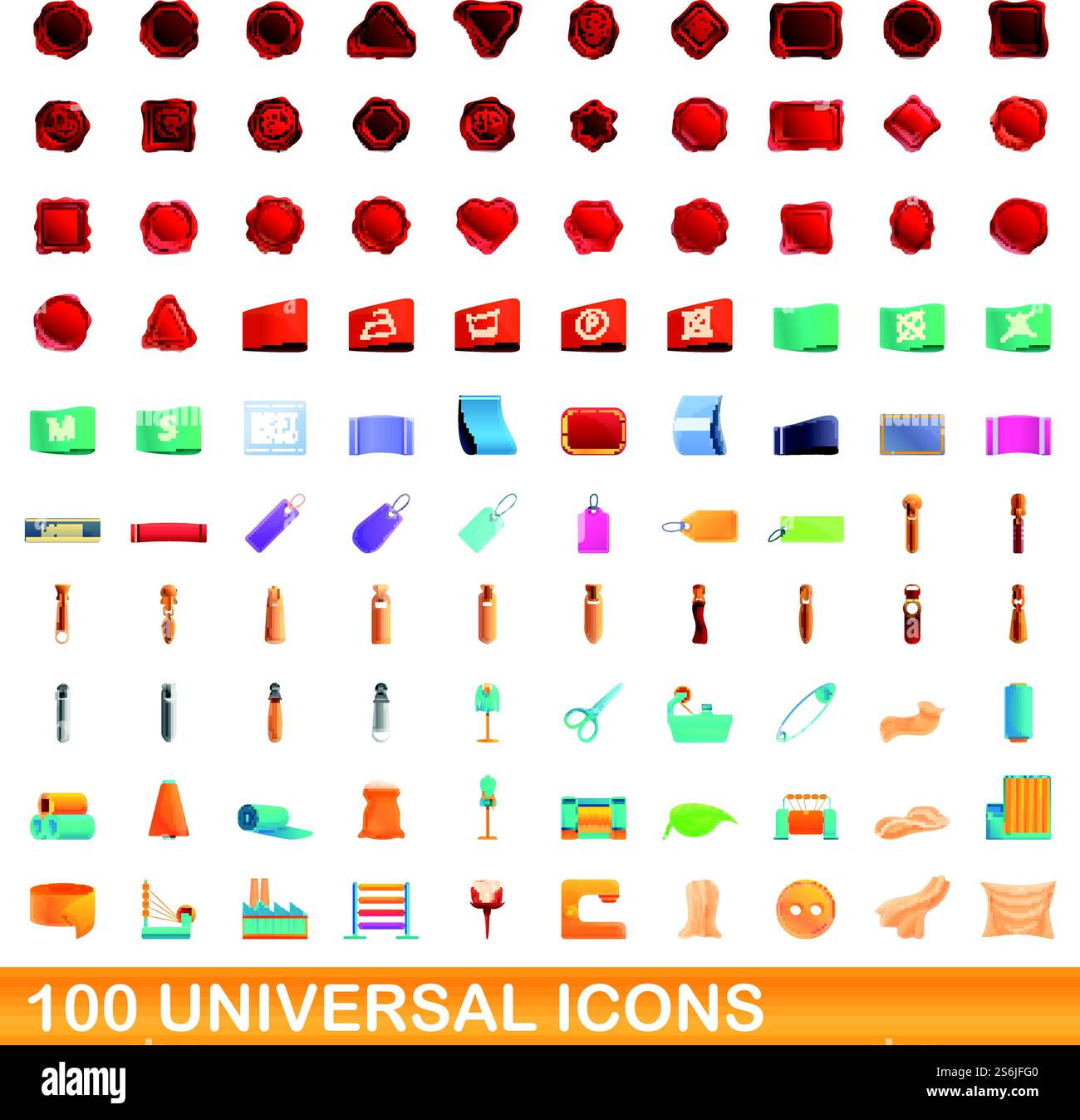 100 universal icons set. Cartoon illustration of 100 universal icons ...