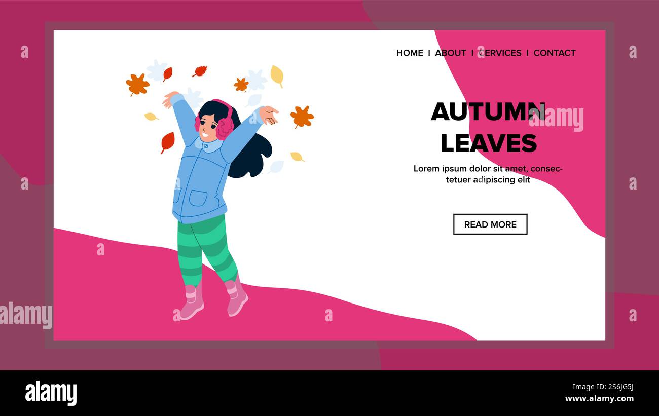 Girl Child Throwing Autumn Leaves In Air Vector. Preteen Lady Kid Throw ...