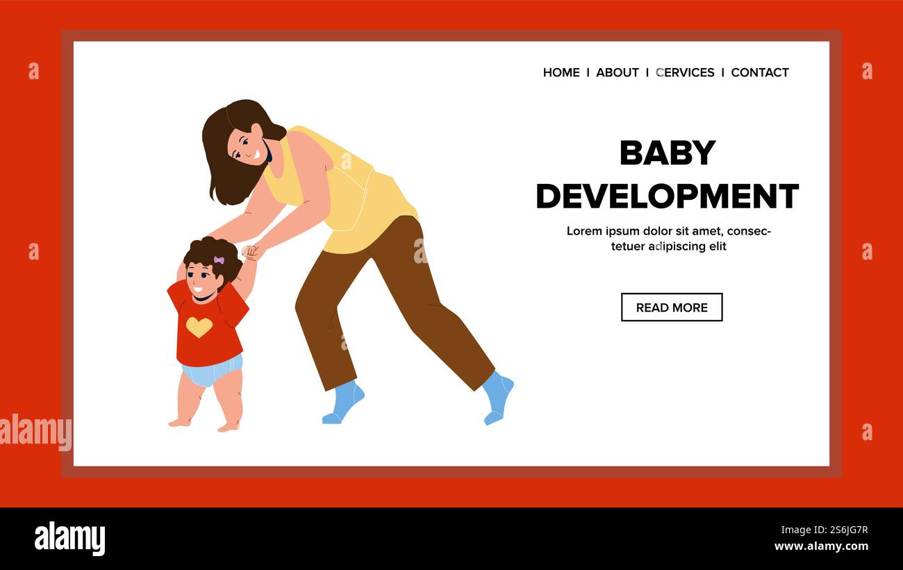 Baby Development And Taking First Steps Vector. Toddler Baby ...