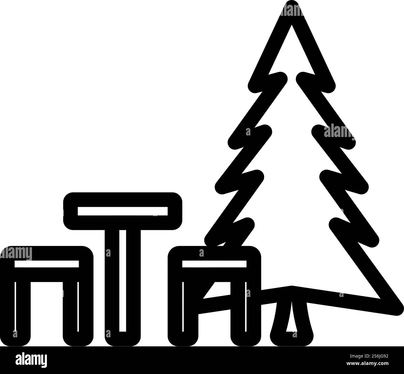 Icon Of Park Seat And Pine Tre. Editable Bold Outline Design. Vector ...