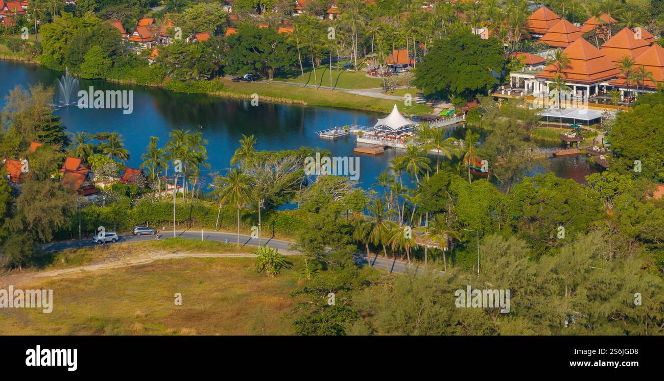 Aerial View of Lotus Pond and Thai Architecture in Phuket, Thailand ...