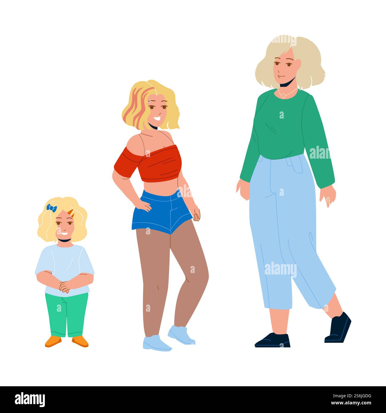 Growing Girl From Small Baby To Adult Woman Vector. Growing Girl, Cute ...