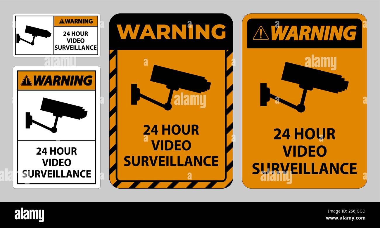 Warning Sign CCTV 24 Hour Video Surveillance Stock Vector Image & Art ...
