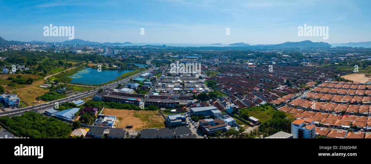 Aerial View of Urban Phuket with Lotus Pond and Coastal Horizon Stock ...