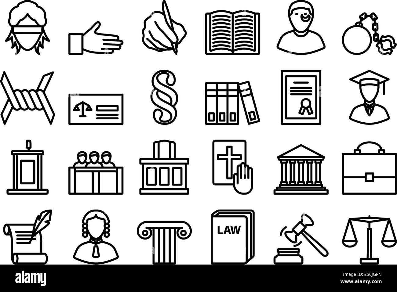 Lawyer Icon Set. Editable Bold Outline Design. Vector Illustration ...