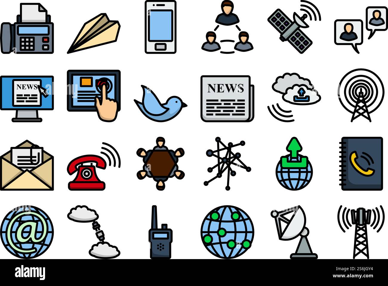 Communication Icon Set. Editable Bold Outline With Color Fill Design ...