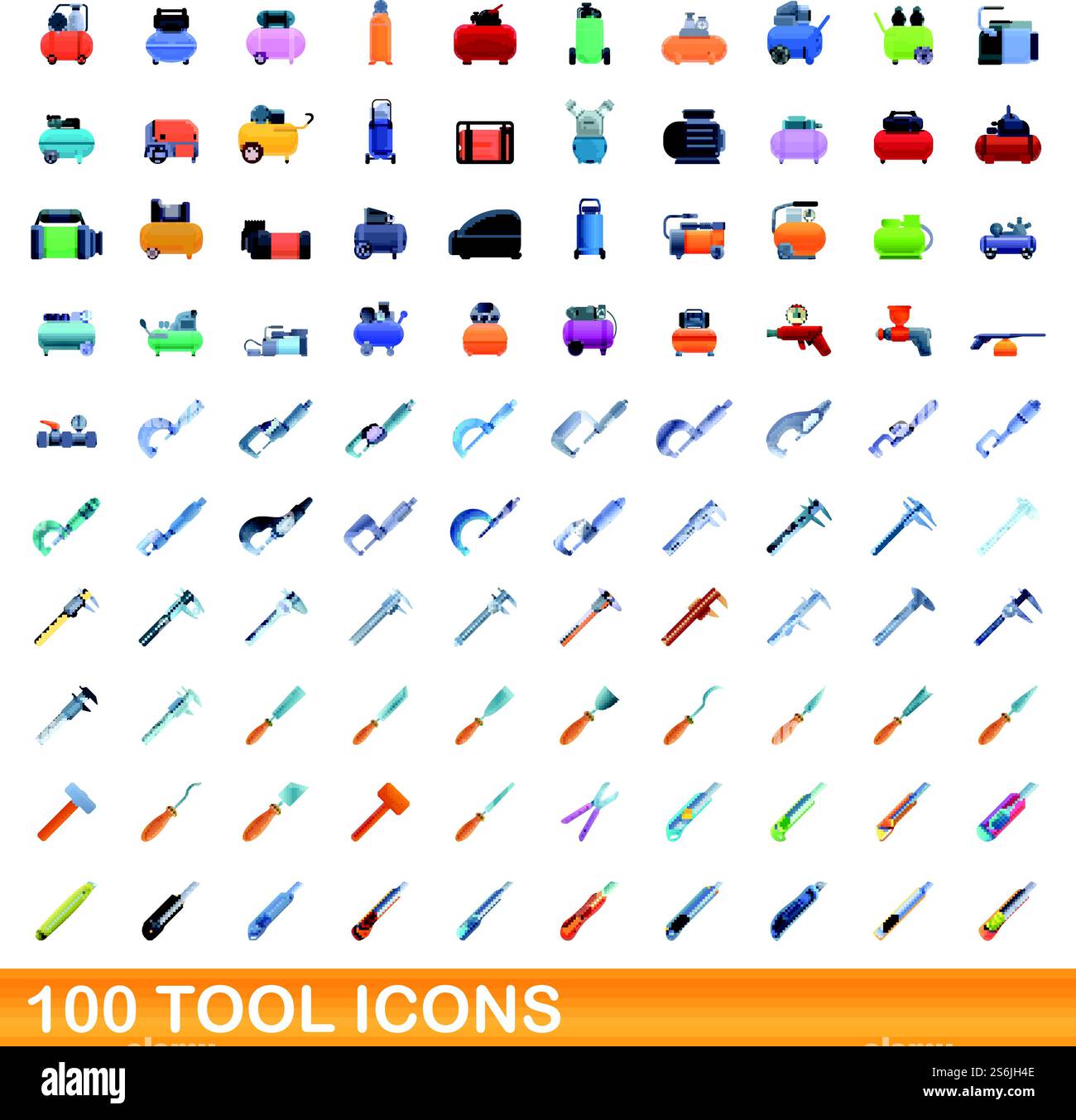 100 tool icons set. Cartoon illustration of 100 tool icons vector set ...