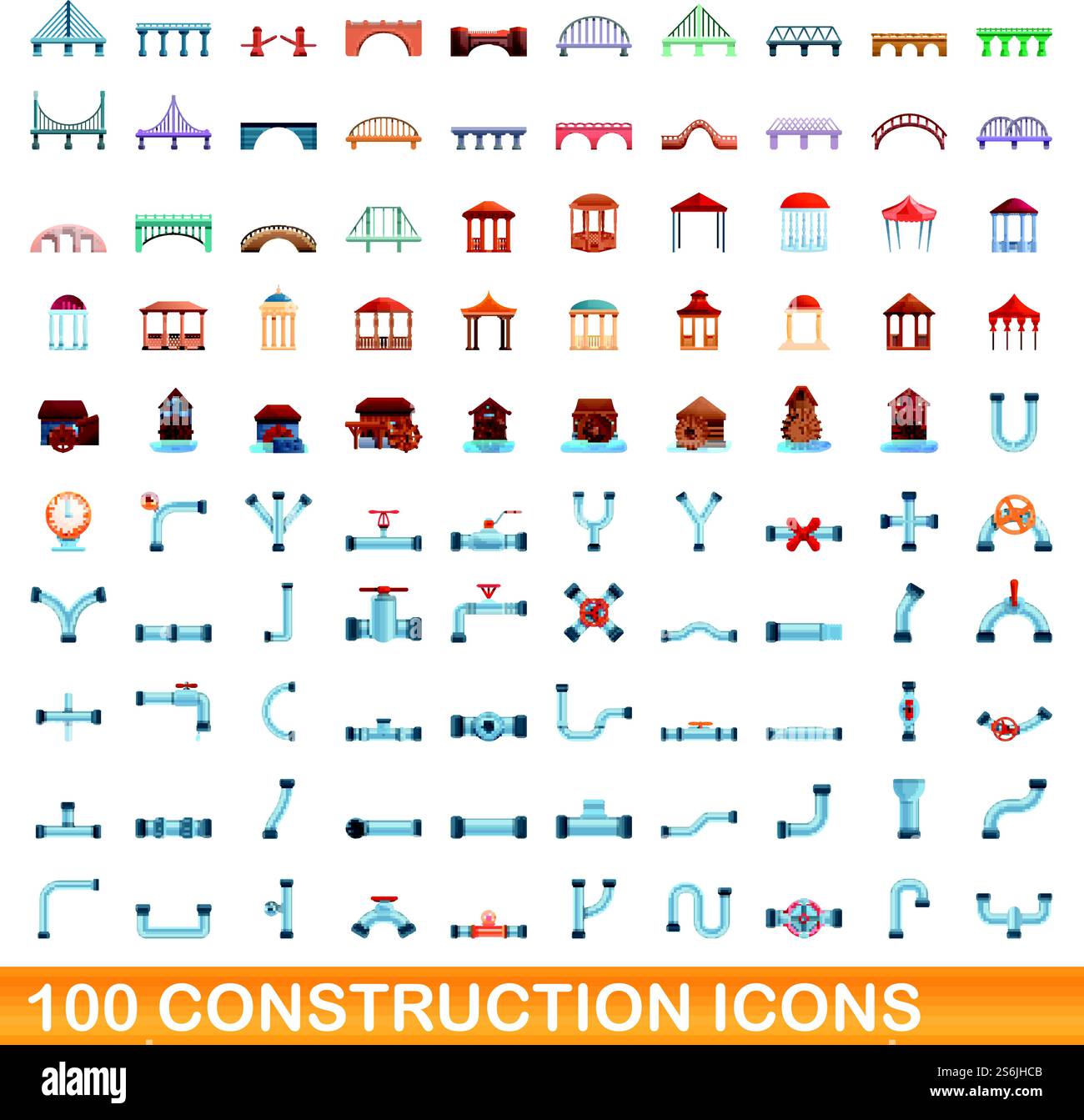 100 construction icons set. Cartoon illustration of 100 construction icons vector set isolated ...