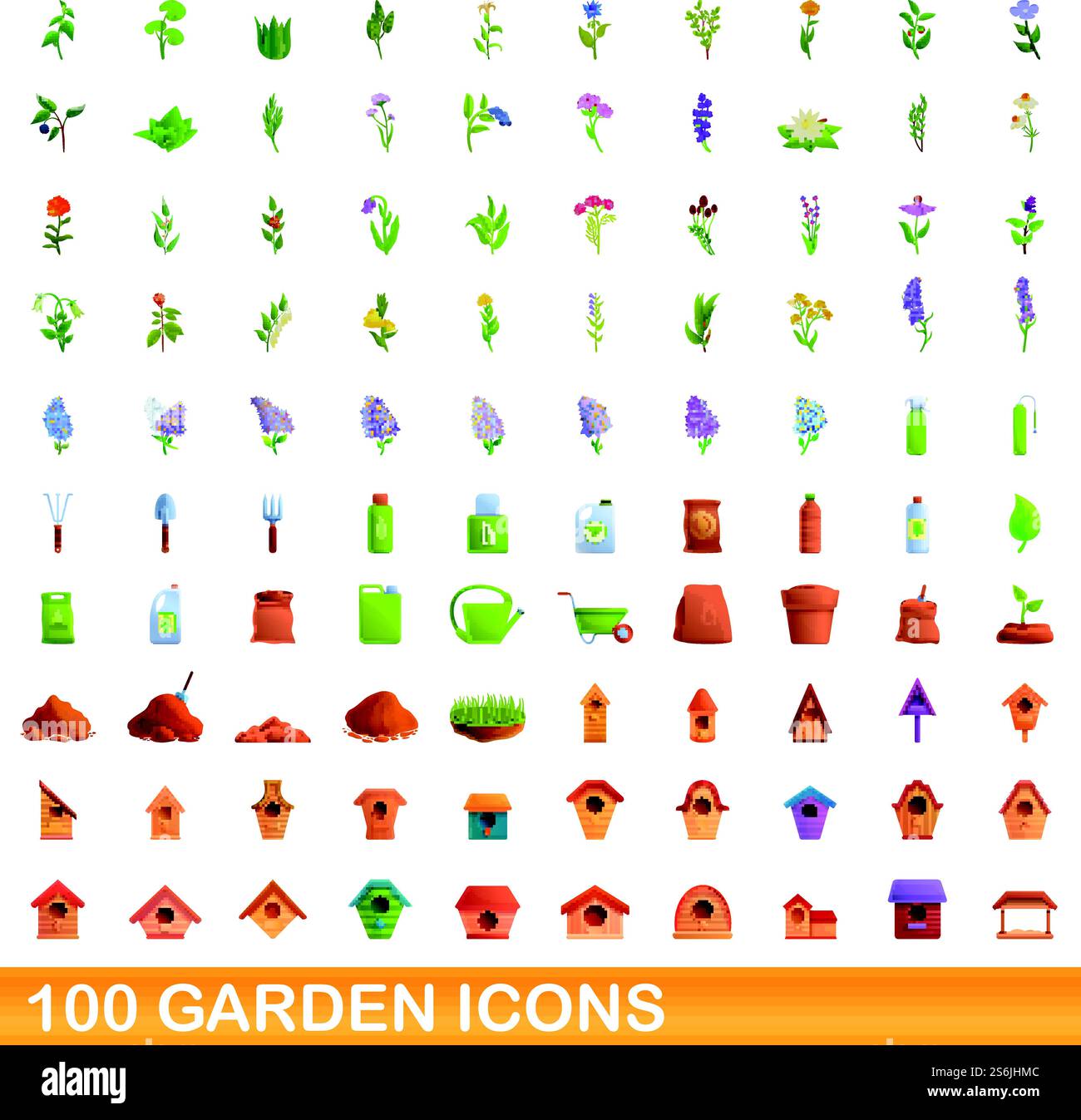 100 garden icons set. Cartoon illustration of 100 garden icons vector ...