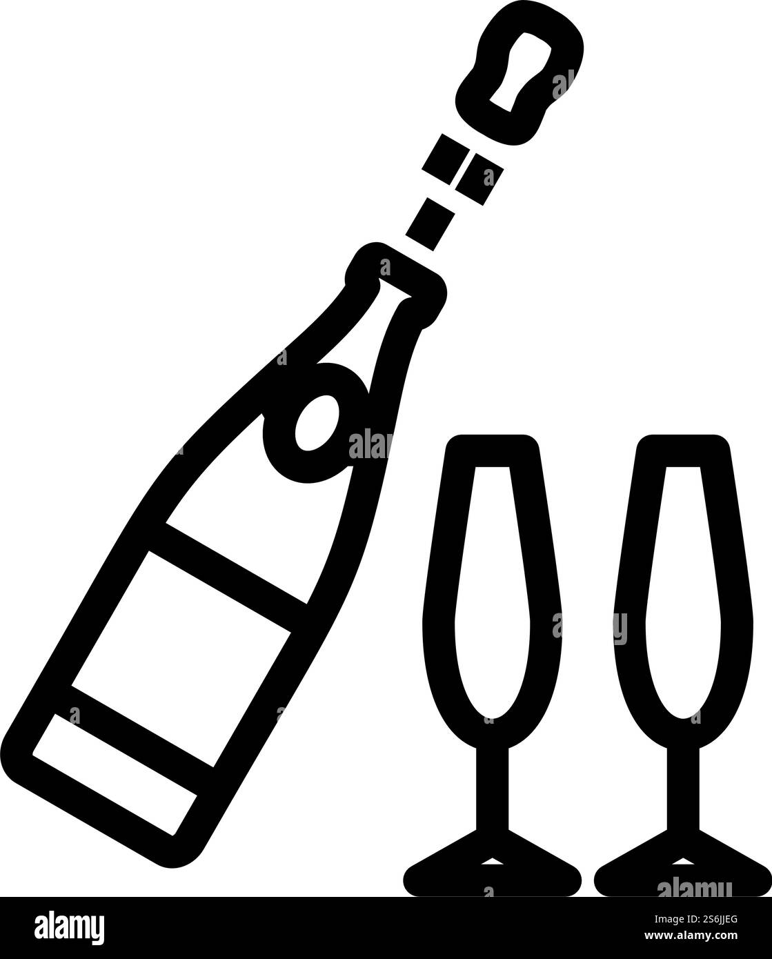 Party Champagne And Glass Icon. Editable Bold Outline Design. Vector ...