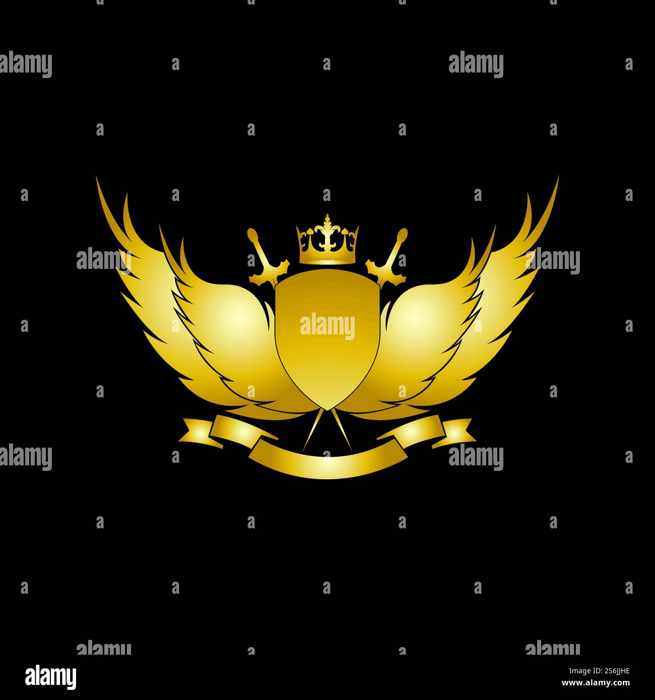 Heraldic Composition with crown, swords, wings, shield and ribbon Stock ...