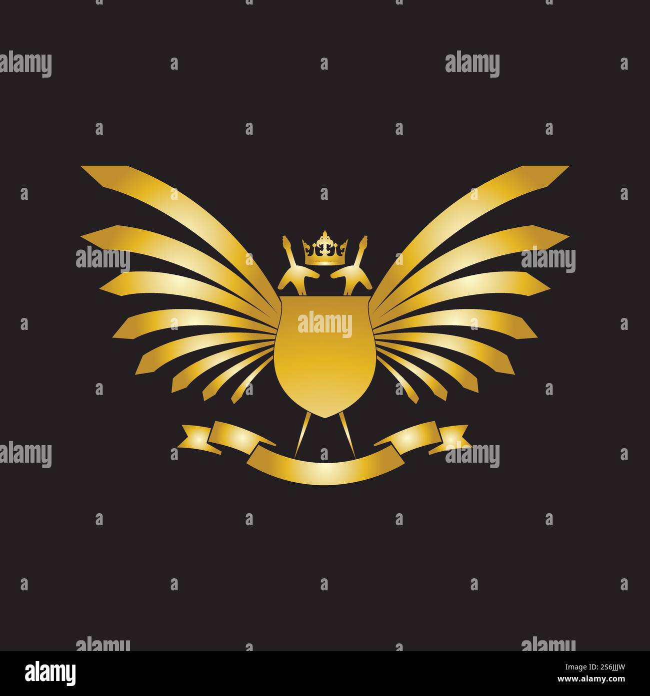 Heraldic Composition with crown, swords, wings, shield and ribbon Stock ...