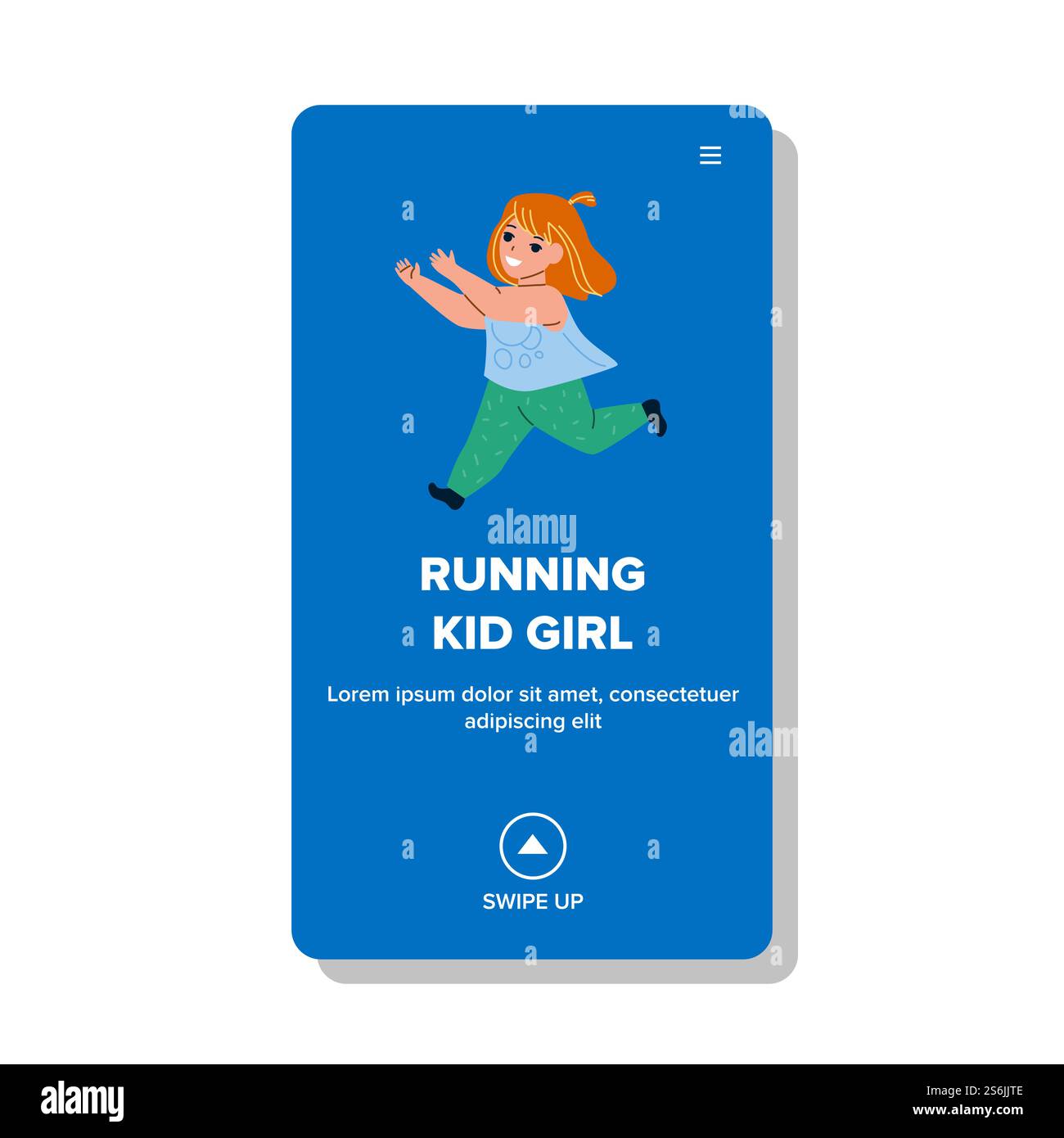 Running Kid Girl On Children Playground Vector. Running Kid Girl In ...