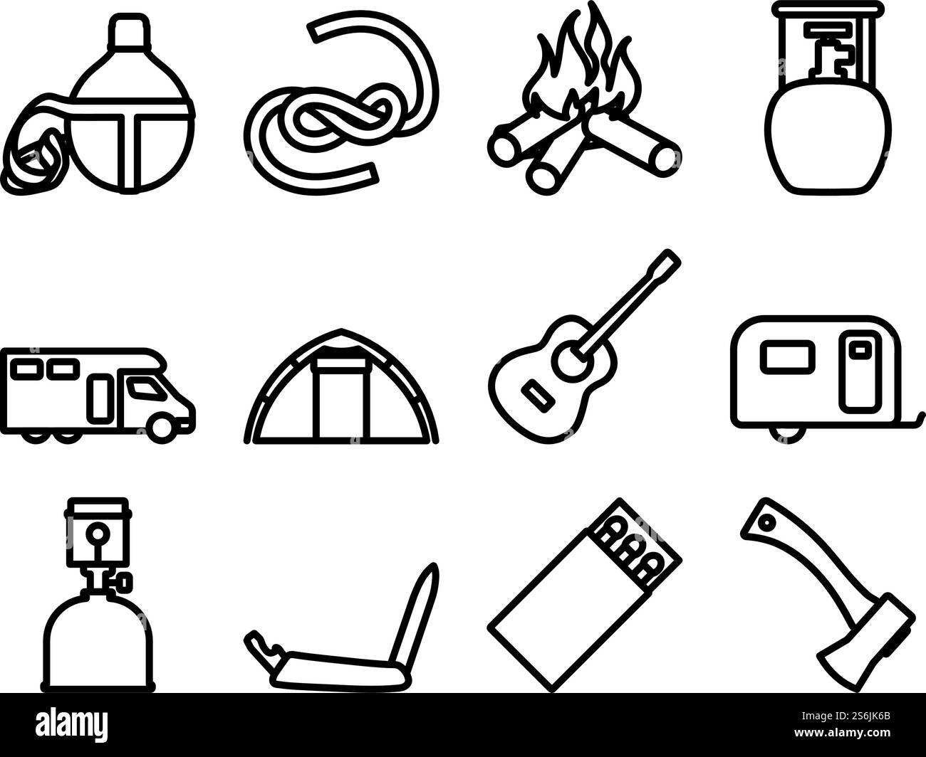 Camping Icon Set. Editable Bold Outline Design. Vector Illustration ...