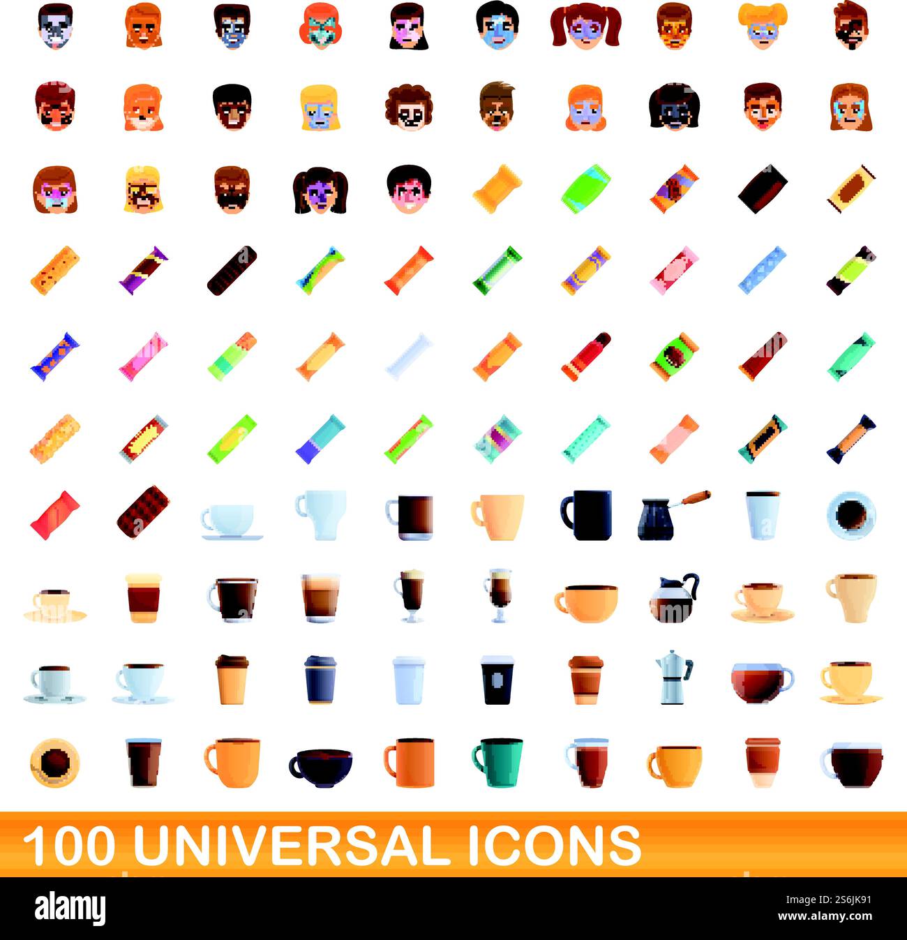 100 universal icons set. Cartoon illustration of 100 universal icons ...